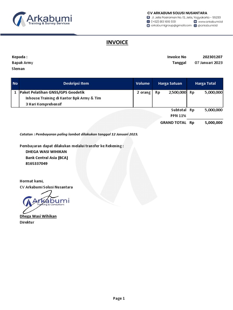 Invoice Pelatihan GNSS untuk Gojek | PDF