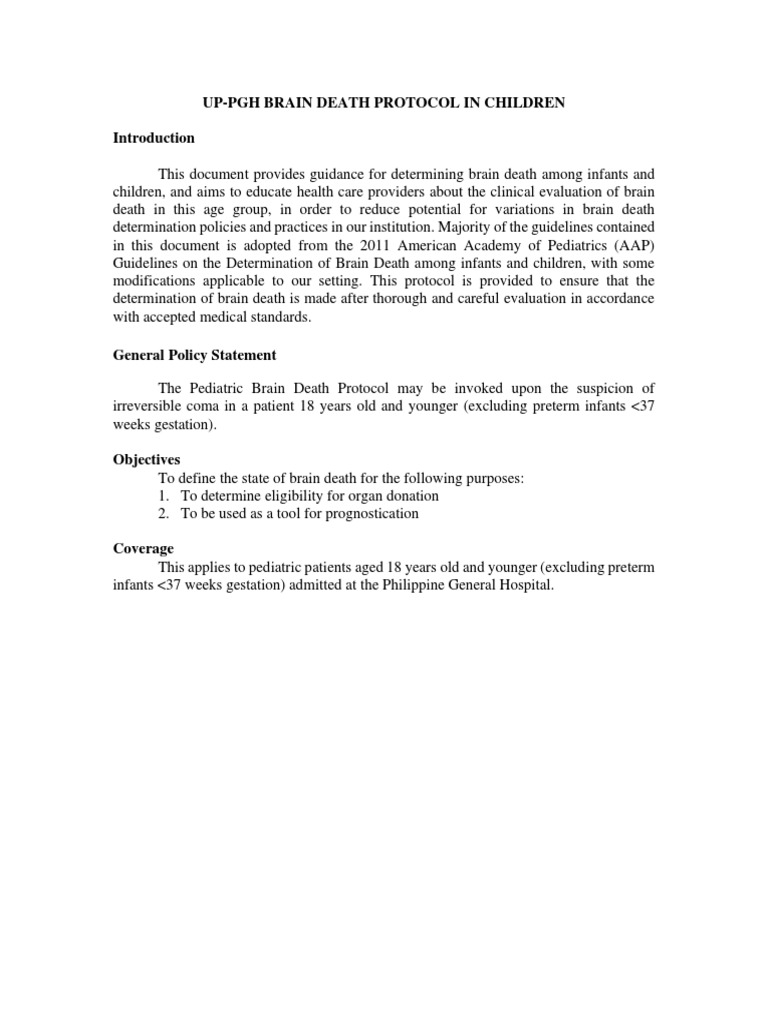 Pediatric Brain Death Protocol Guide | PDF | Blood Pressure | Apnea