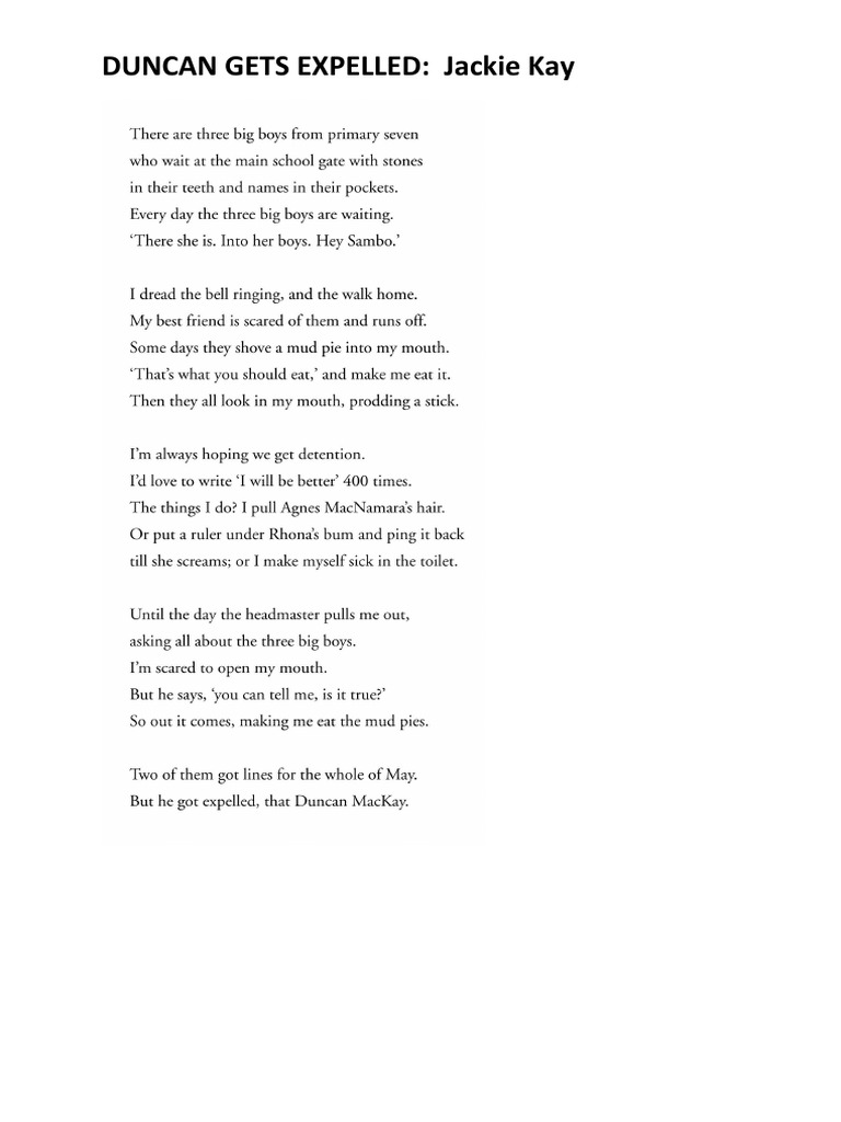 Duncan Gets Expelled Poem | PDF