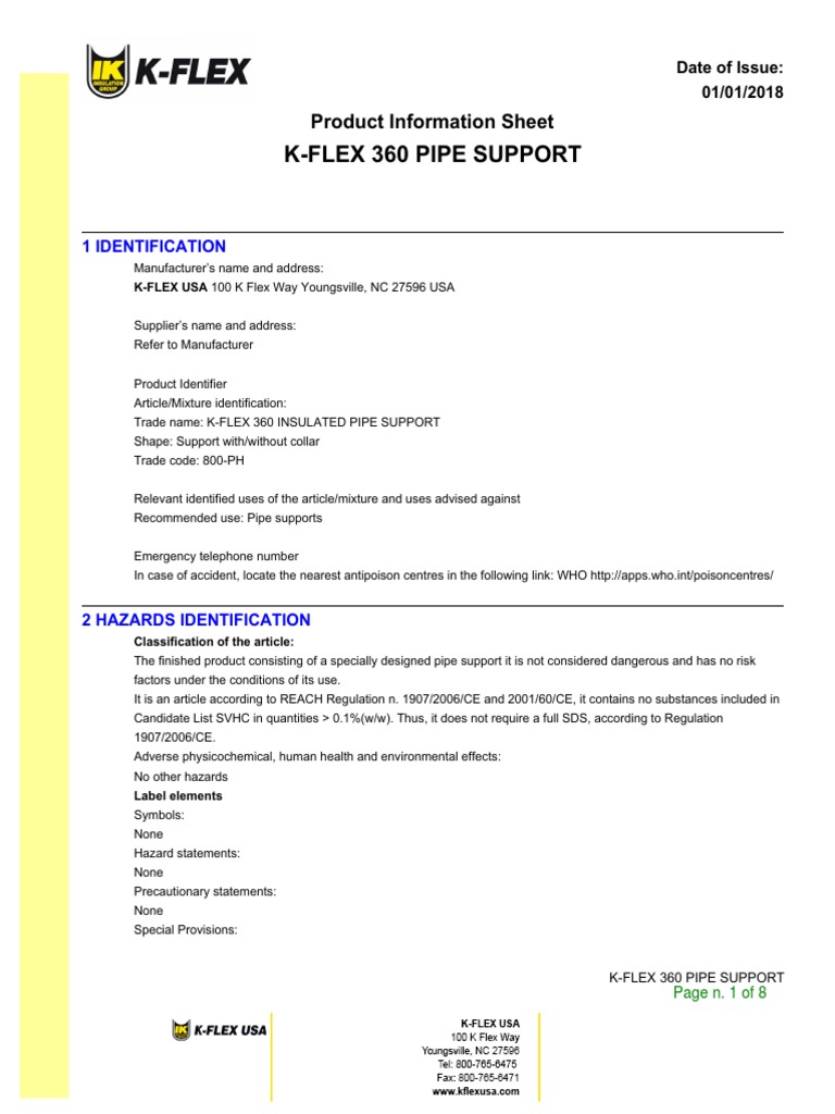 K-Flex 360 Pipe Support - SDS - Usa - 444181 | PDF | Dangerous Goods | Waste