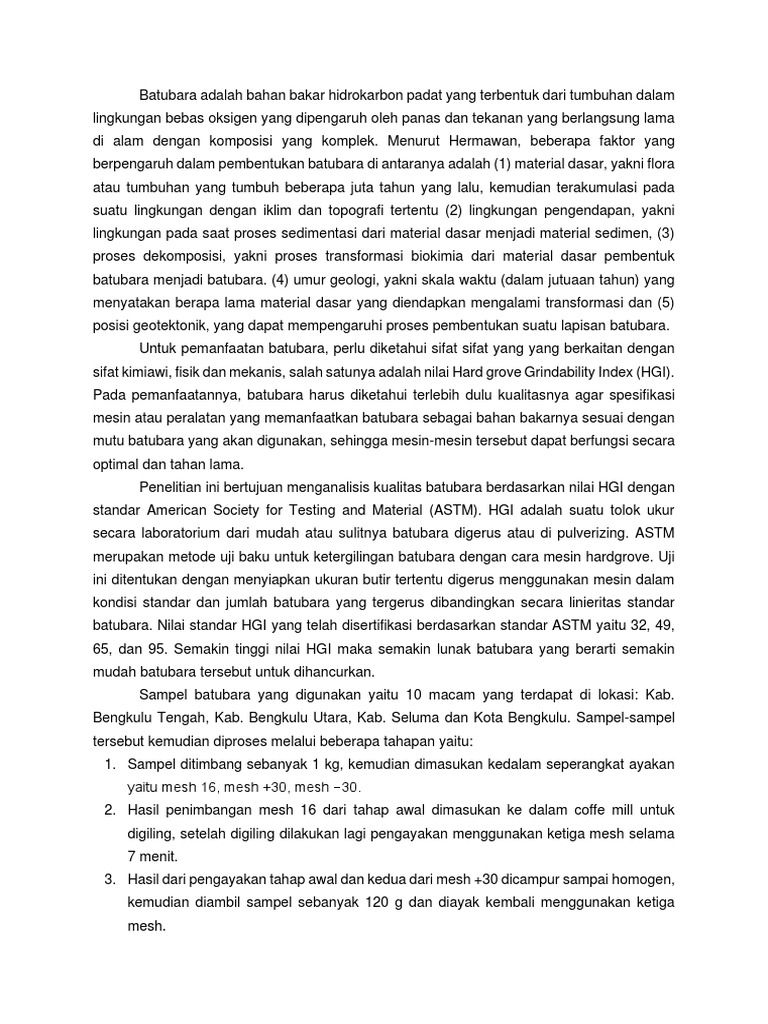Hubungan Antara HGI Terhadap Kualitas Batubara Dan | PDF
