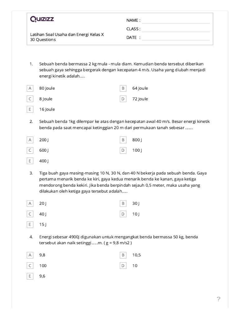 Latihan Soal Usaha Dan Energi Kelas X | PDF