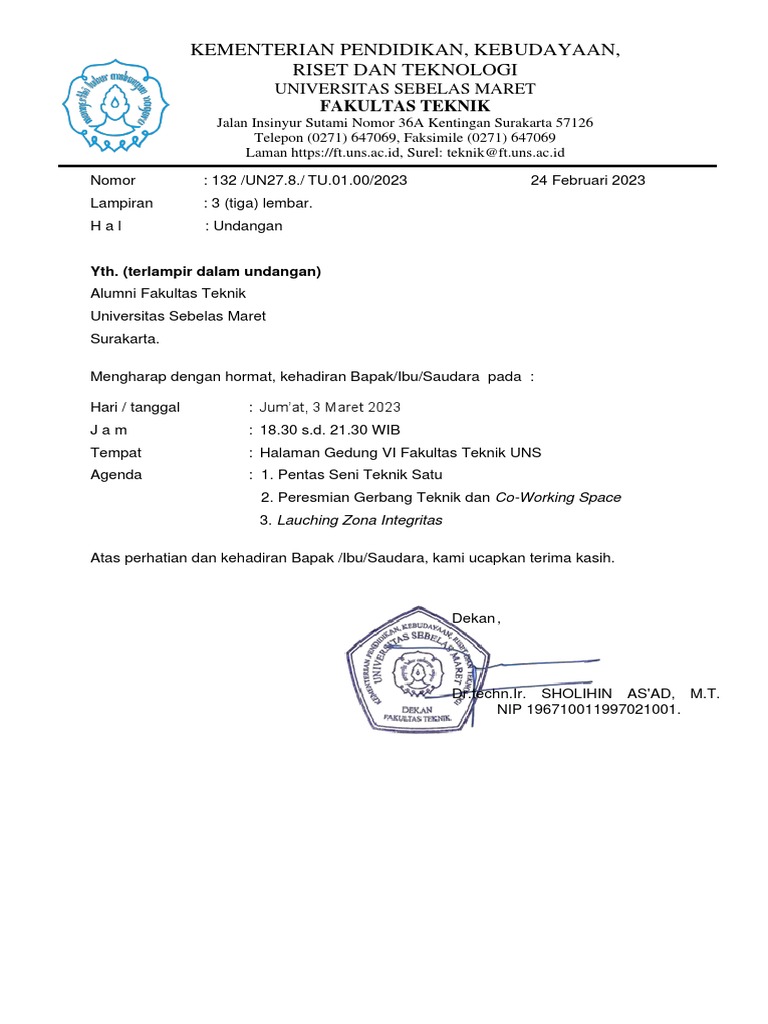 Undangan Peresmian Gerbang Teknik UNS | PDF