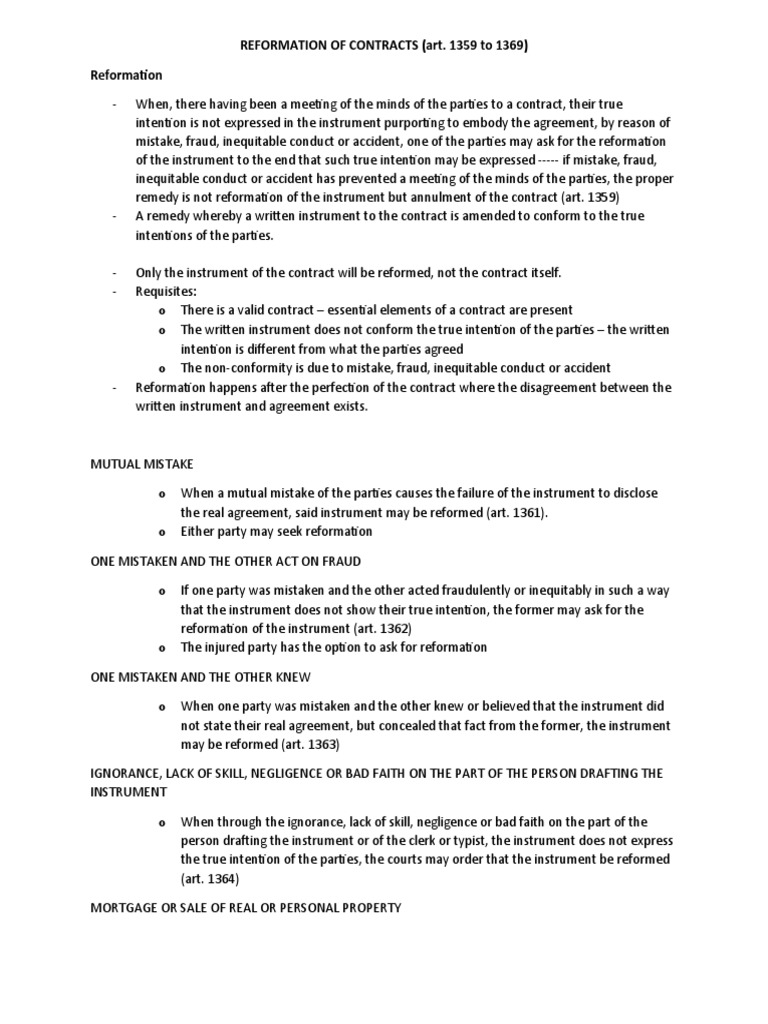 Reformation of Contracts: Understanding When and How to Reform a ...