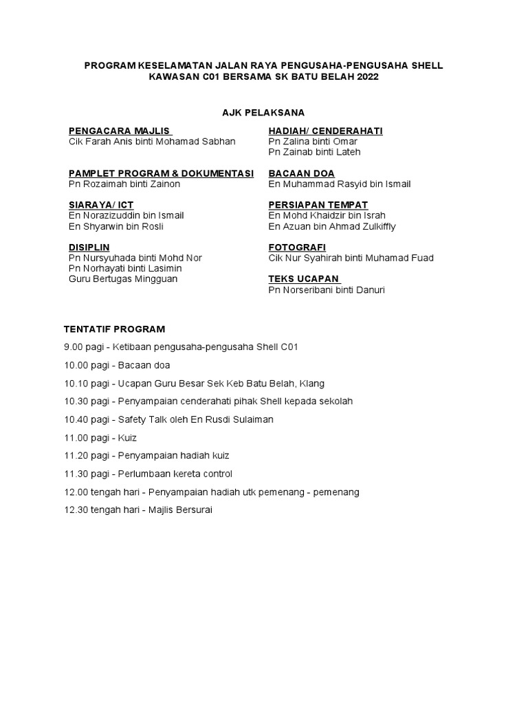 AJK PELAKSANA PROGRAM SHELL | PDF