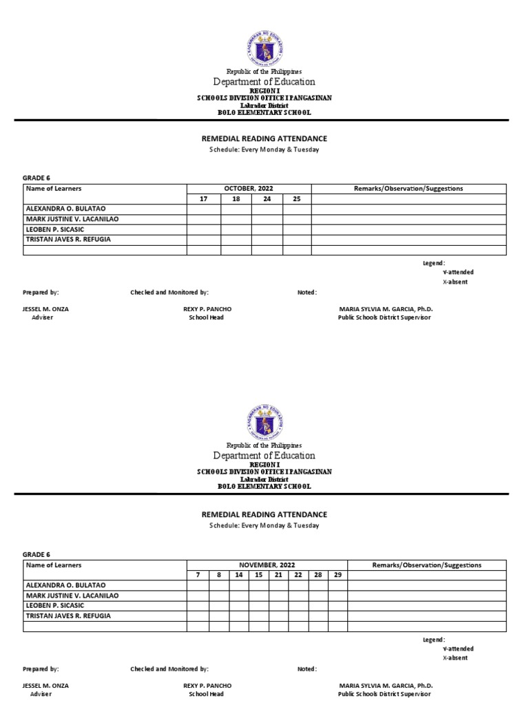 Attendance Remedial 1 | PDF | Philippines | Government