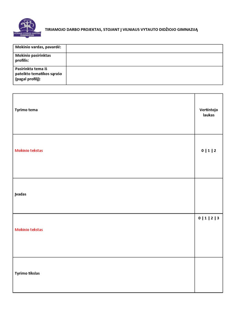 Tiriamojo-Darbo-Projekto-Sablonas 3 | PDF