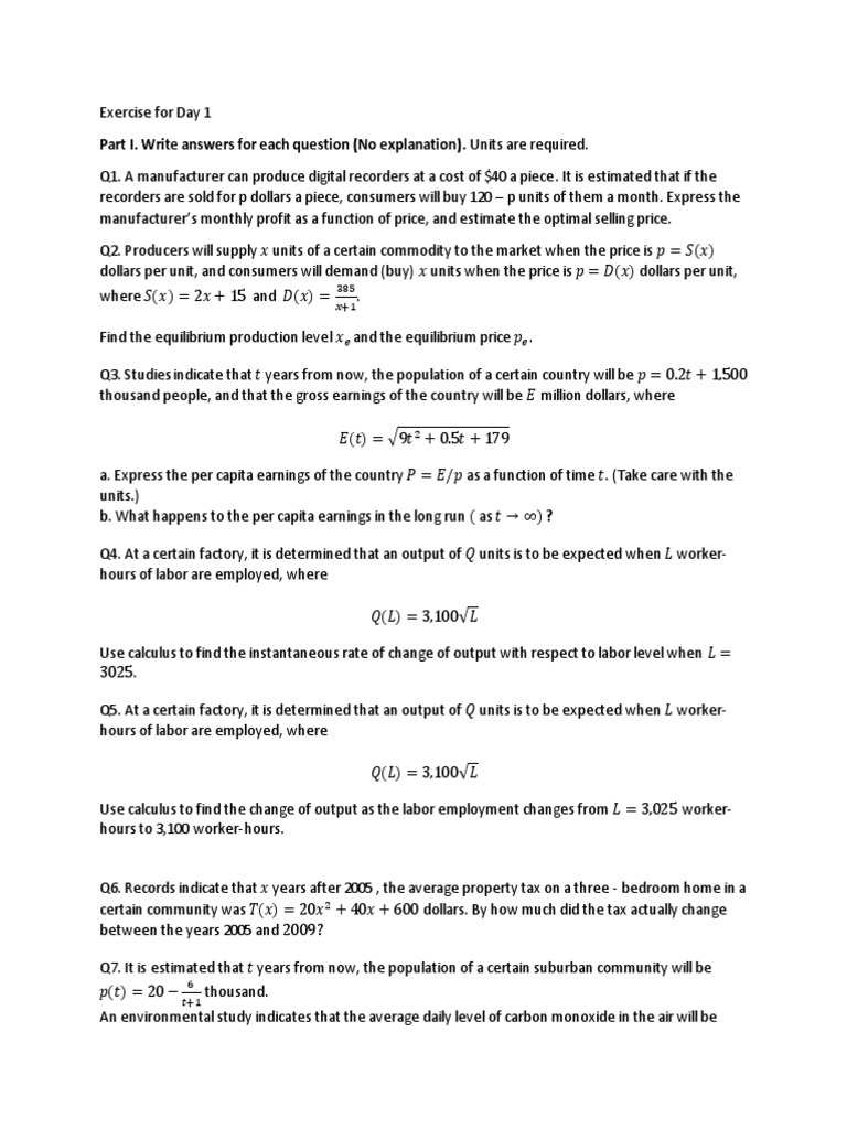 Exercise | PDF | Economic Equilibrium | Prices