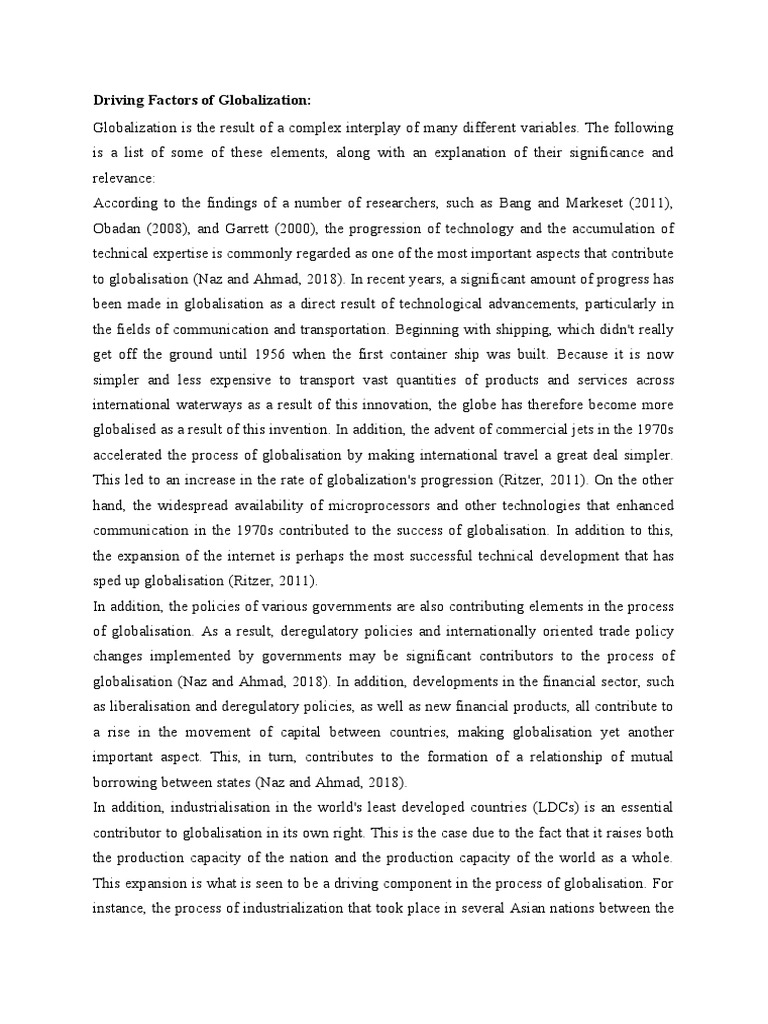 Driving Factors of Globalization | PDF | Globalization | Concept