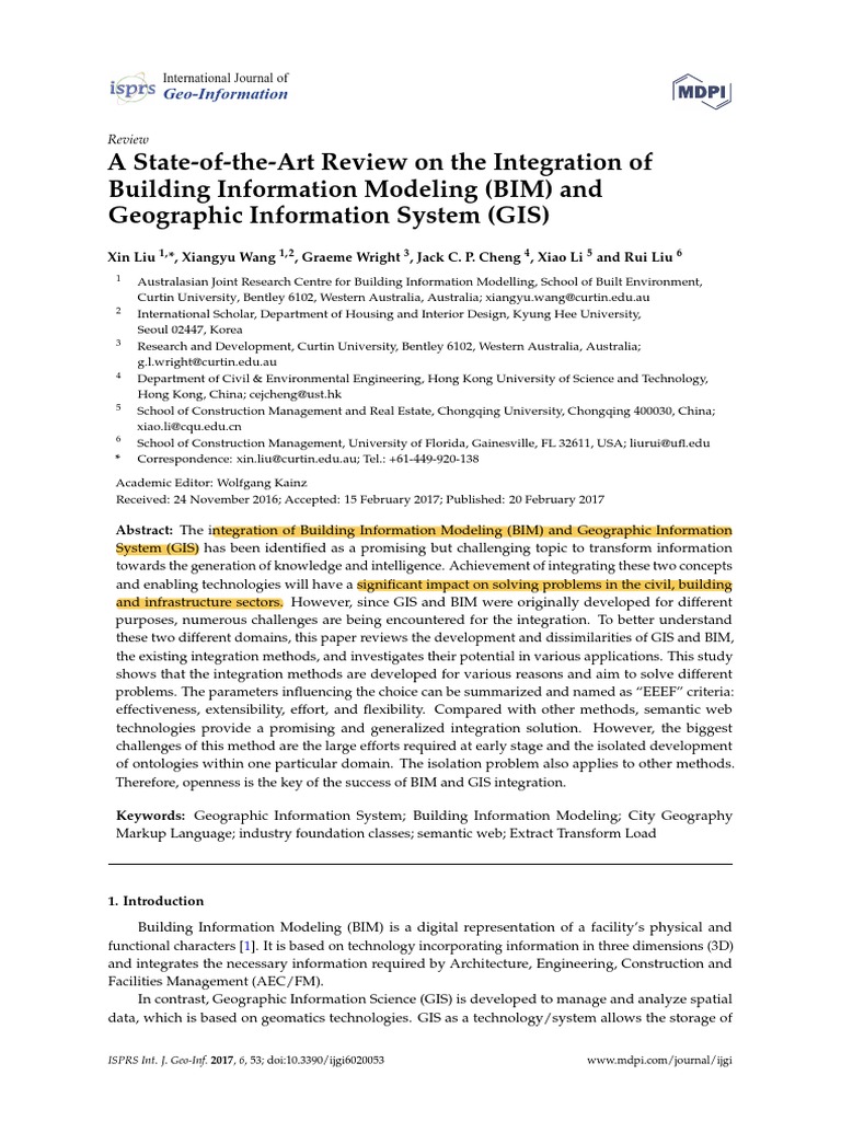 A State of The Art Review On The Integration of BIM and GIS1 | PDF ...