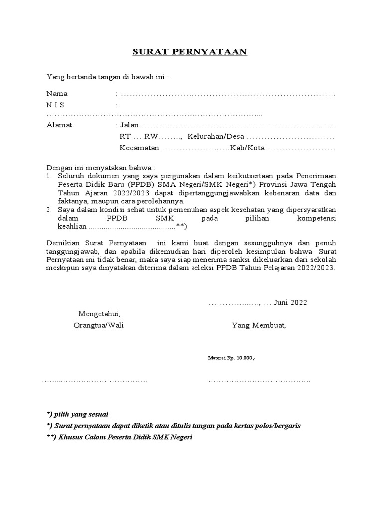 Surat Pernyataan Sehat | PDF