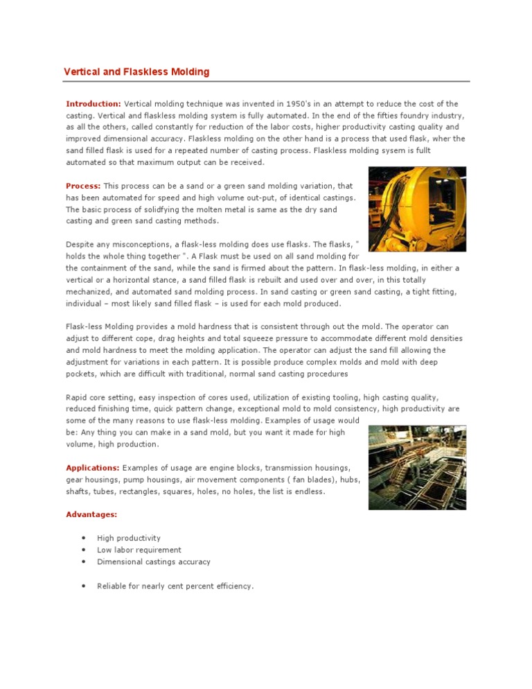 Vertical and Flaskless Molding | PDF | Casting (Metalworking ...