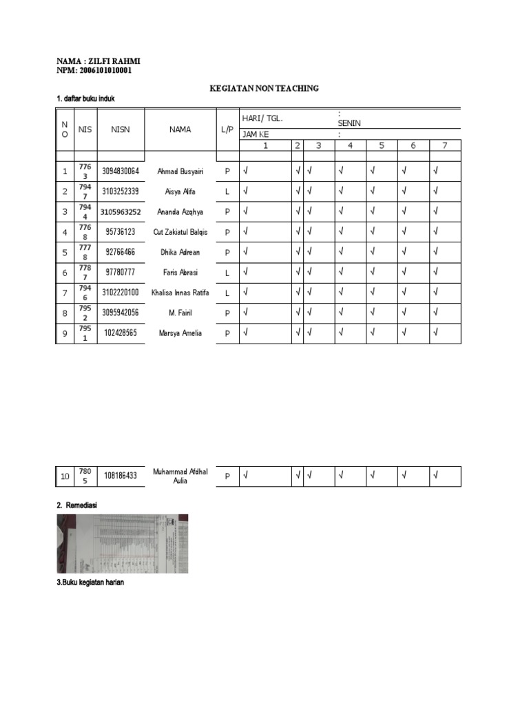 Zilfi Rahmi - 2006101010001 - Kegiatan Non Teaching | PDF