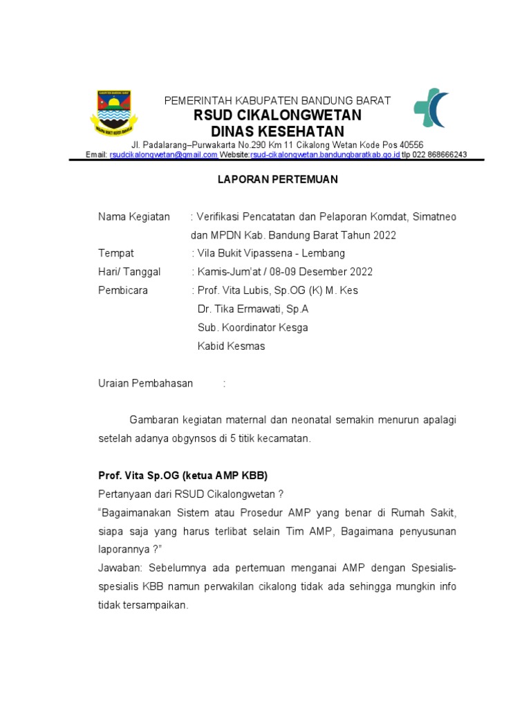 Laporan Pertemuan Verifikasi Laporan KIA MPDN | PDF