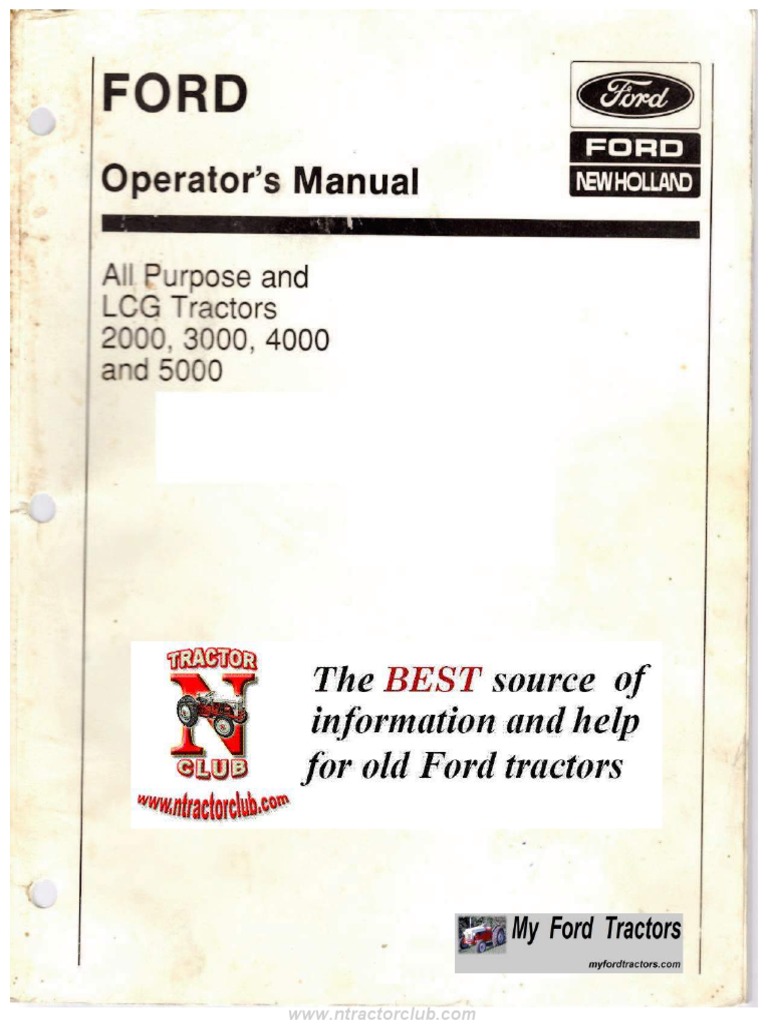 Ford Operators Manual All Purpose and LCG Tractors 2000,3000,4000, and ...
