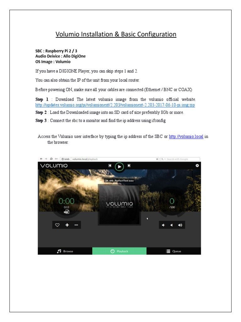 Volumio Installation & Basic Configuration for Allo DigiOne | PDF | Computer Network | Usb