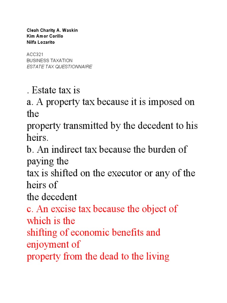 Estate Tax Questionnaire Overview | PDF | Estate Tax In The United ...