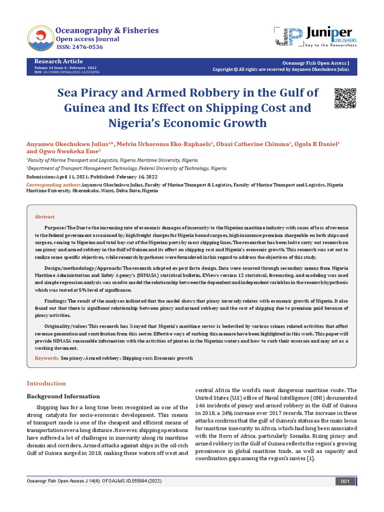 Sea Piracy and Armed Robbery in The Gulf of Guinea and Its Effect On ...
