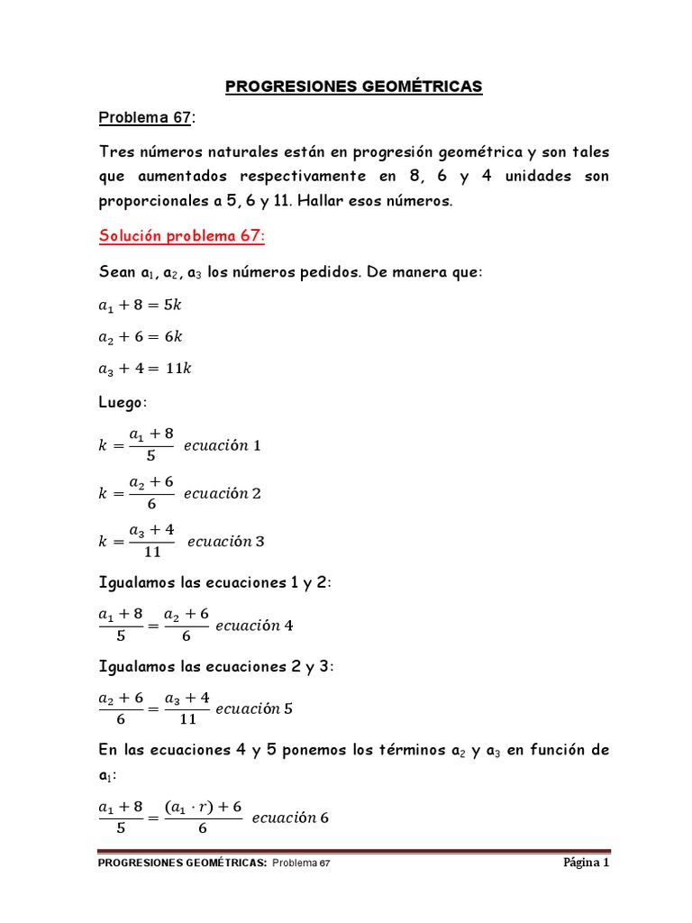 Solucion Progresiones Geometricas 67 | PDF | Ecuaciones | Álgebra