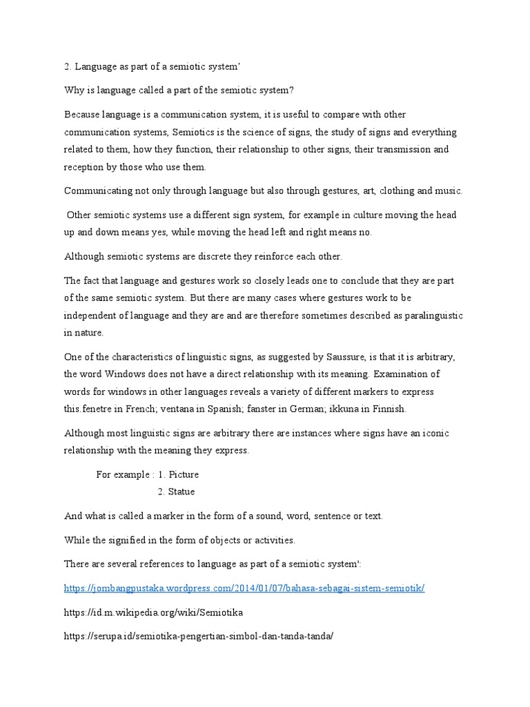 Language As Part of A Semiotic System' | PDF