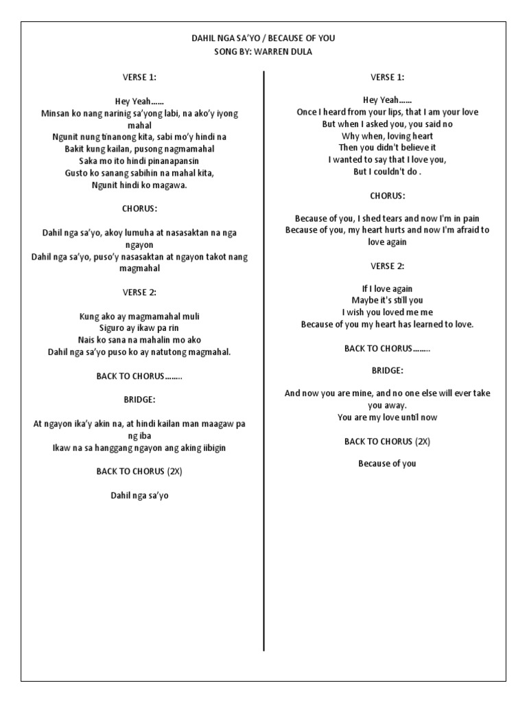 Dahil Nga Sa'yo by Warren Dula | PDF