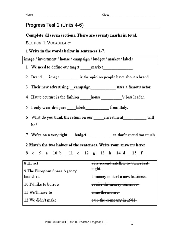 Progress Test 2 | PDF | Communication