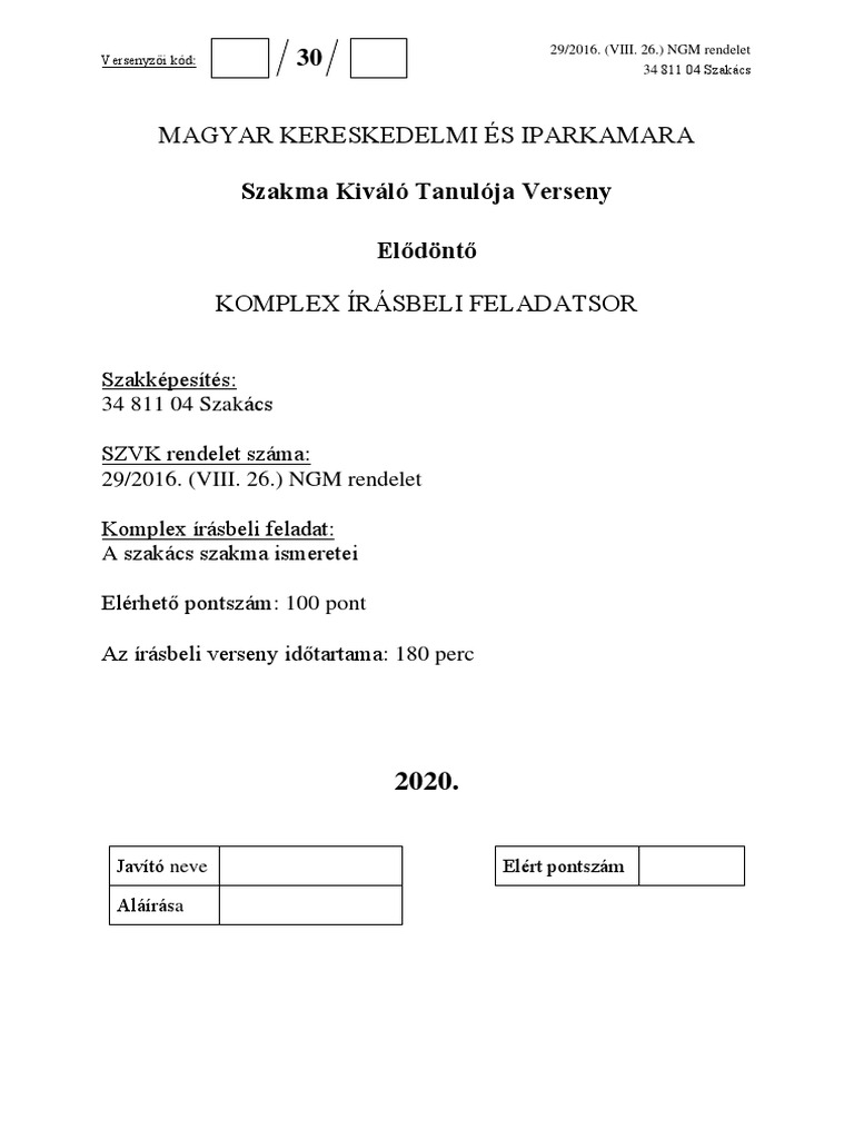 2020 Szakács Feladatsor | PDF
