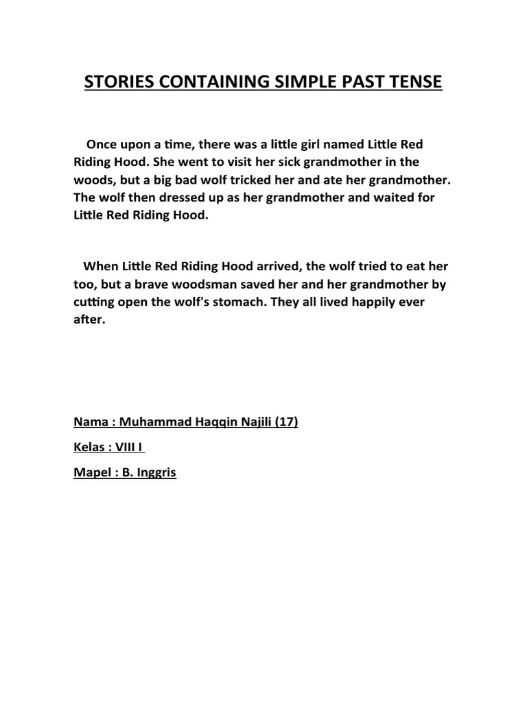 Simple Past Tense Stories: Little Red Riding Hood and the Big Bad Wolf ...