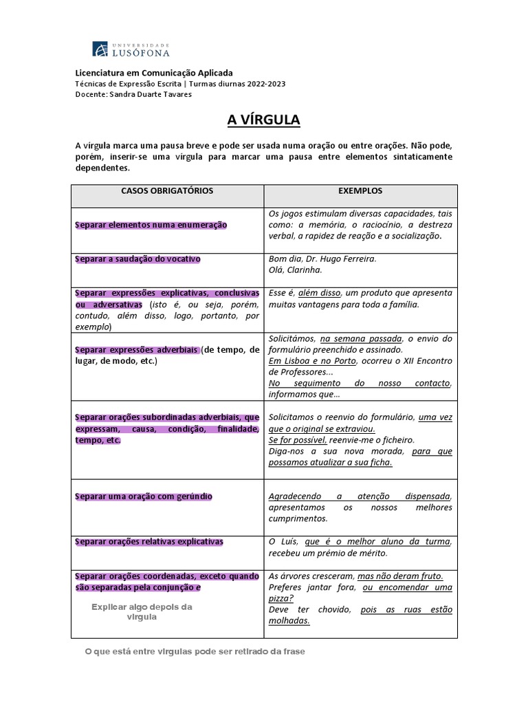 A Virgula Explicação | PDF | Linguística | Gramática