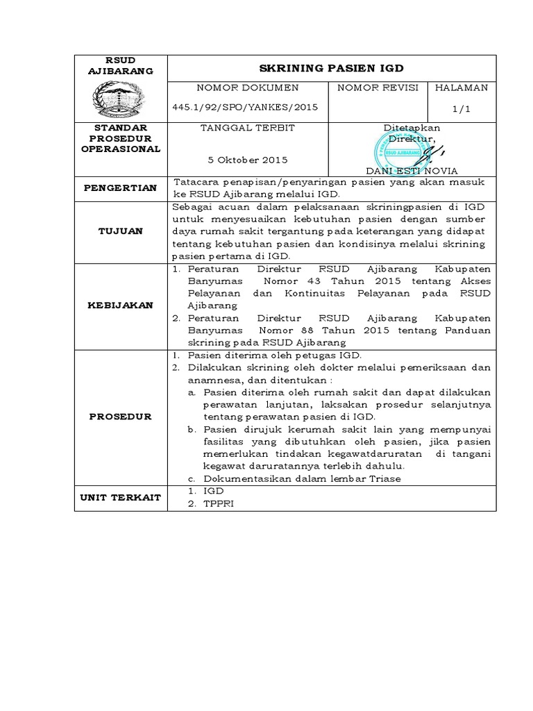 Spo Skrining Pasien Di Igd-Ok | PDF
