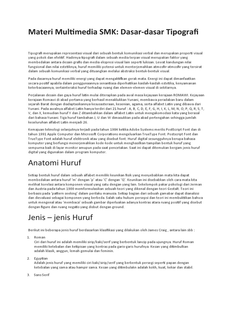 Materi Multimedia SMK Typografi | PDF