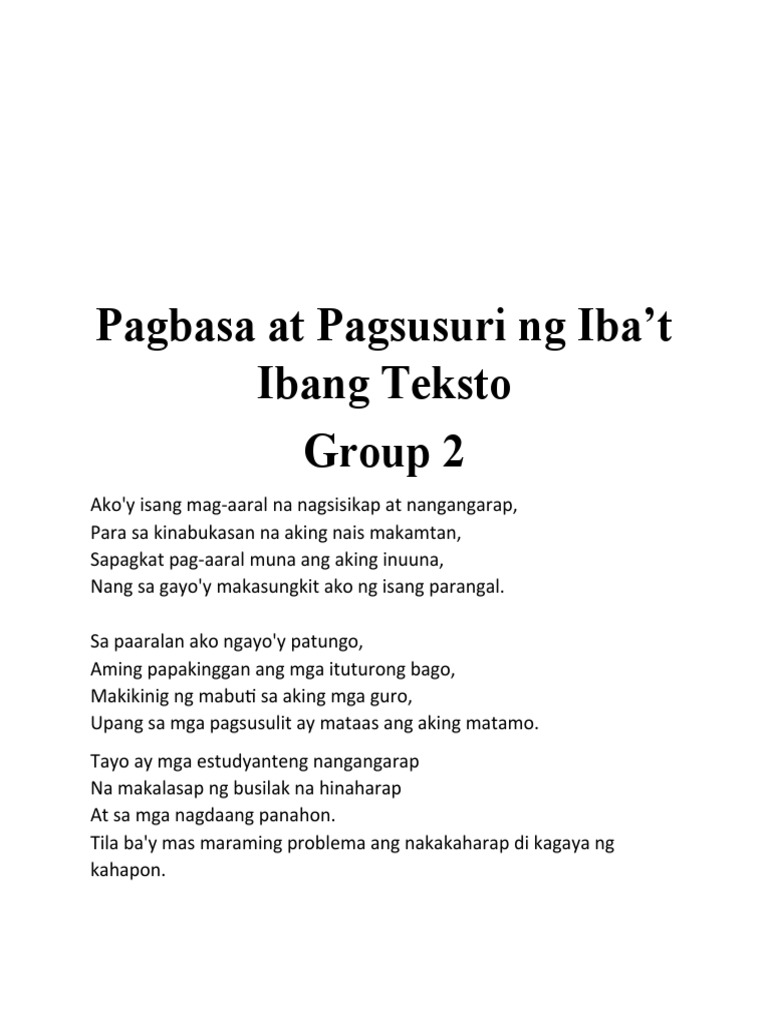 Pagbasa at Pagsusuri | PDF Pagbasa at Pagsusuri | PDF