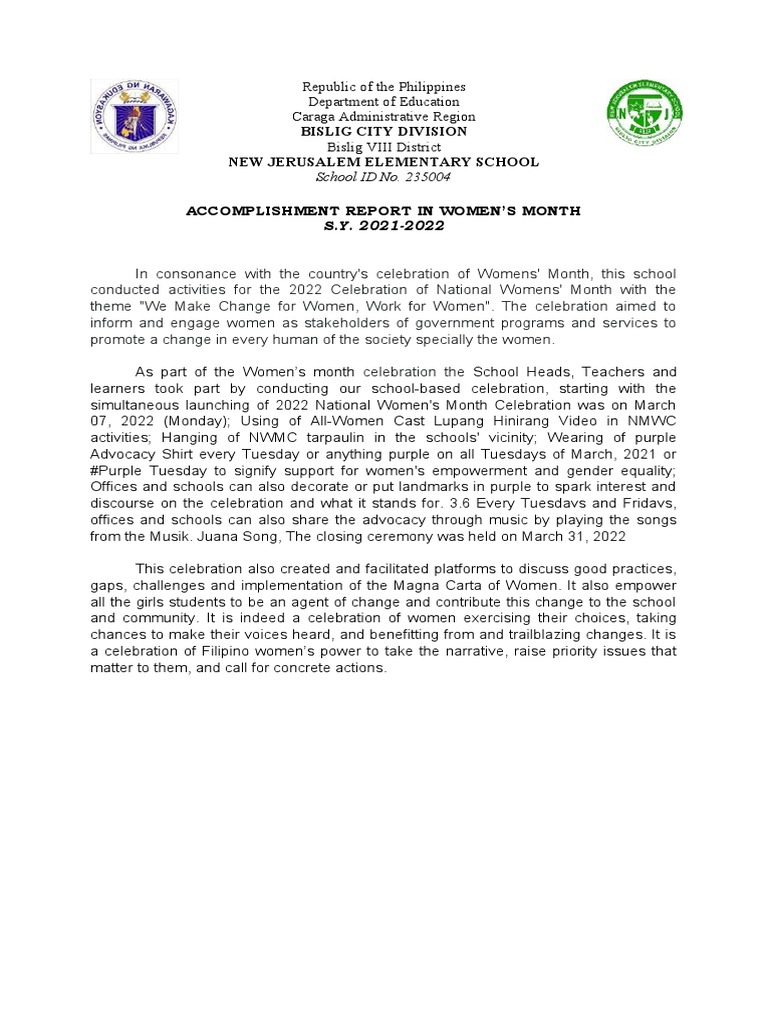 Women's Month Accomplishment Report | PDF