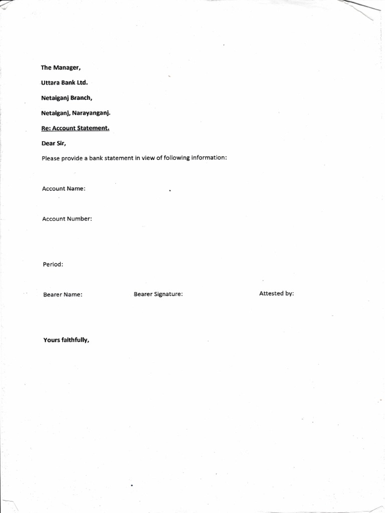 UBL Bank Statement Request Template | PDF