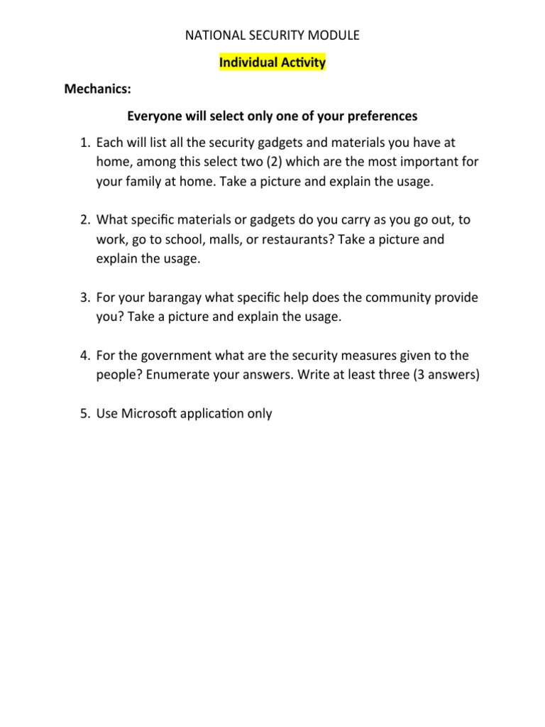 NATIONAL SECURITY Individual Activity | PDF