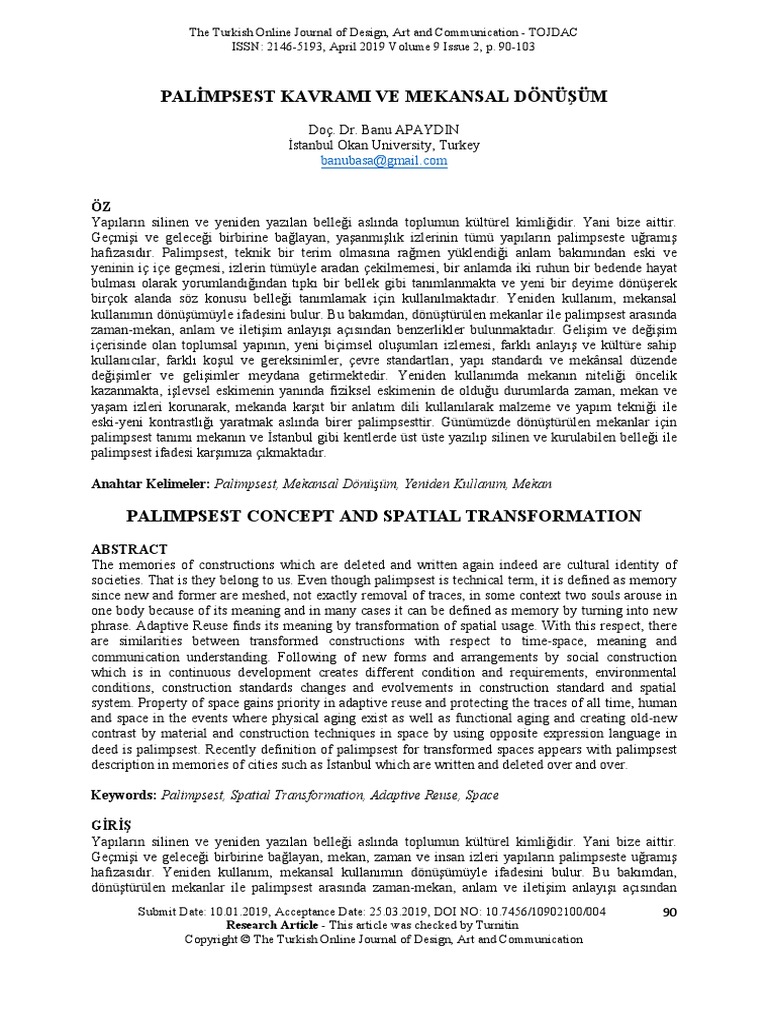 Pal - Mpsest Kavrami Ve Mekansal D - N - M ( PDF | PDF