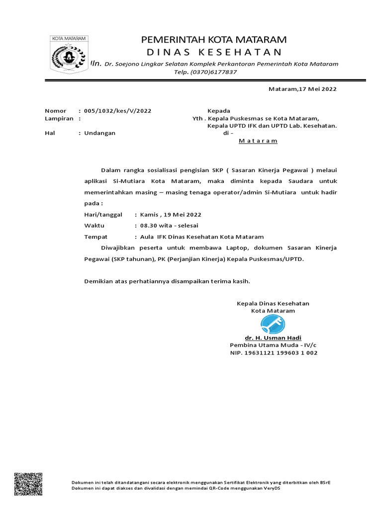 Undangan Sosialisasi SKP Si-Mutiara Mataram | PDF