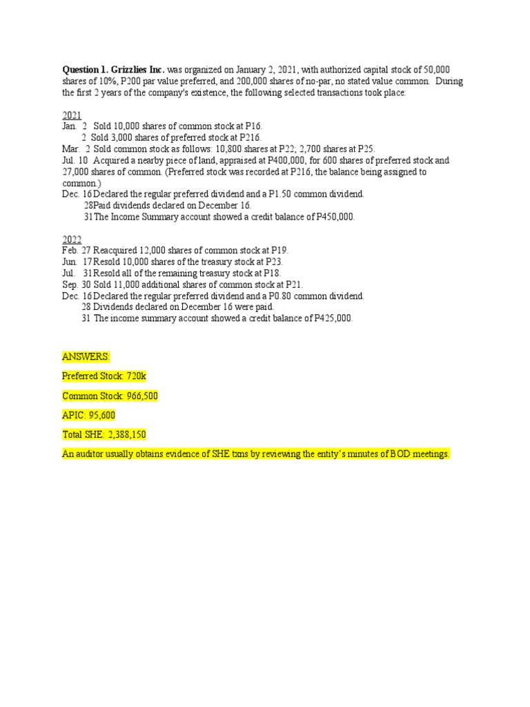 Prelim Exam Aud Answers | PDF | Stocks | Preferred Stock