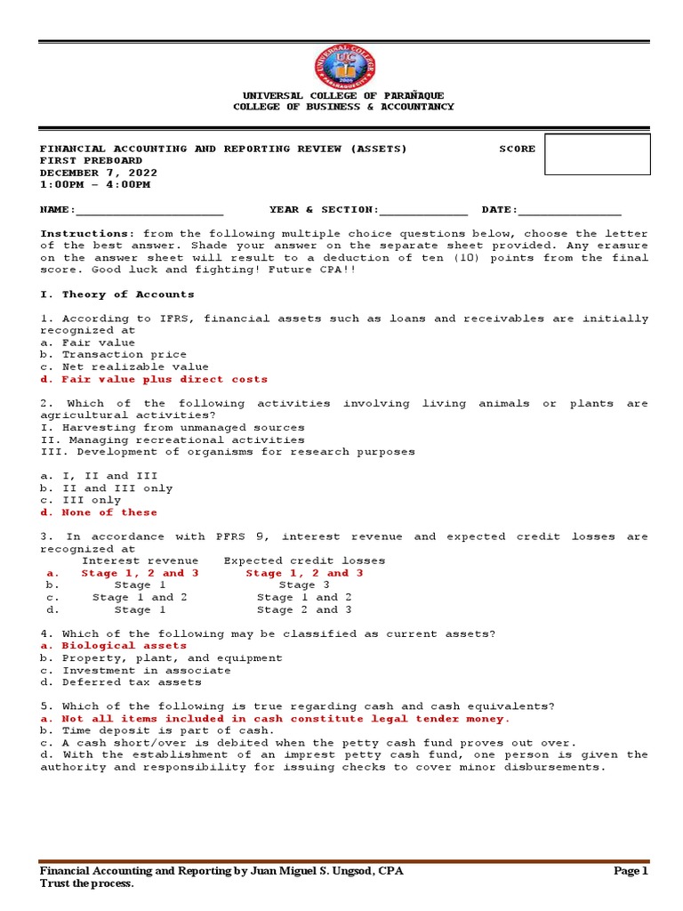 FAR Preboard Exam Review Questions | PDF | Debits And Credits ...