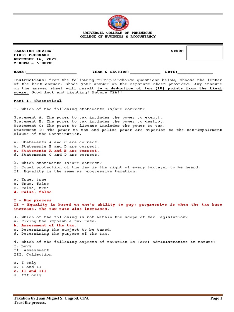 First Preboard TAX Review | PDF | Taxes | Capital Gains Tax