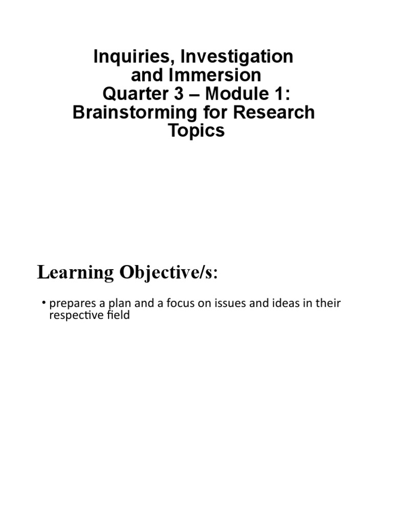 Module 1 Brainstorming For Research Topics | PDF | Theory | Methodology