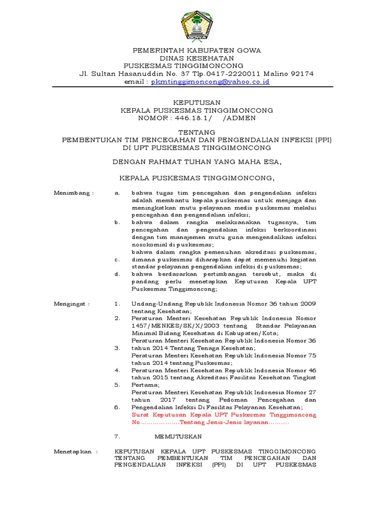 SK TIM PPI PUSKESMAS TINGGIMONCONG TAHUN 2023 | PDF