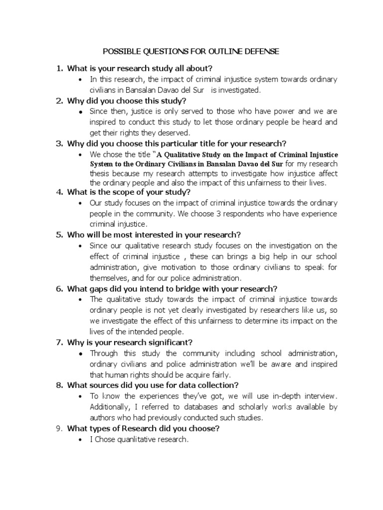 Possible Questions For Outline Defense | PDF