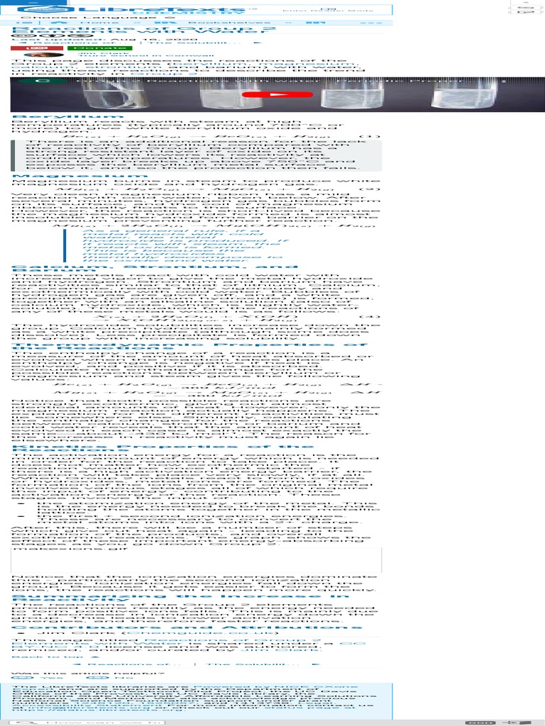 Reactions of Group 2 Elements With Water - Chemistry LibreTexts | PDF ...