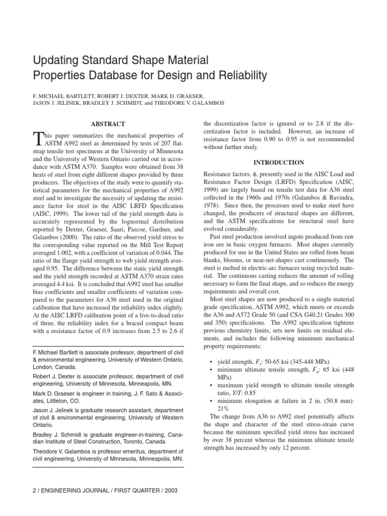 Updating Standard Shape Material Properties Database For Design and ...