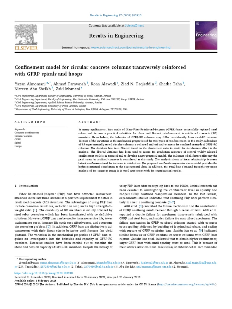 Confinement Model For Circular Concrete Columns Transversely Reinforced ...