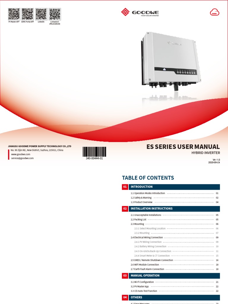 GoodWe ES Series Hybrid Inverter Manual | PDF | Photovoltaics | Electrical Grid