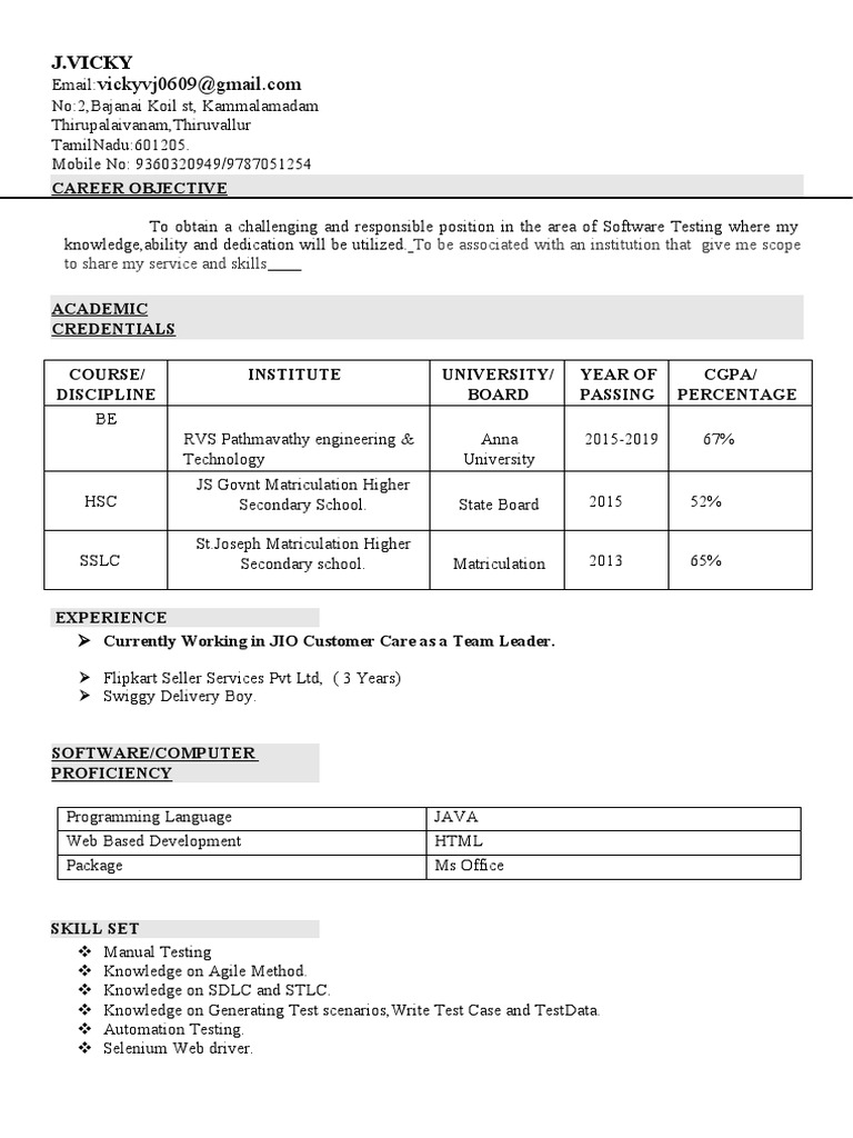 Vicky Resume | PDF | Cognition | Computing