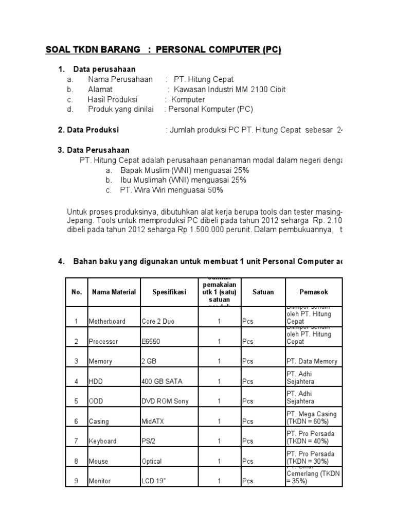 01 Soal & Formulir TKDN Barang | PDF