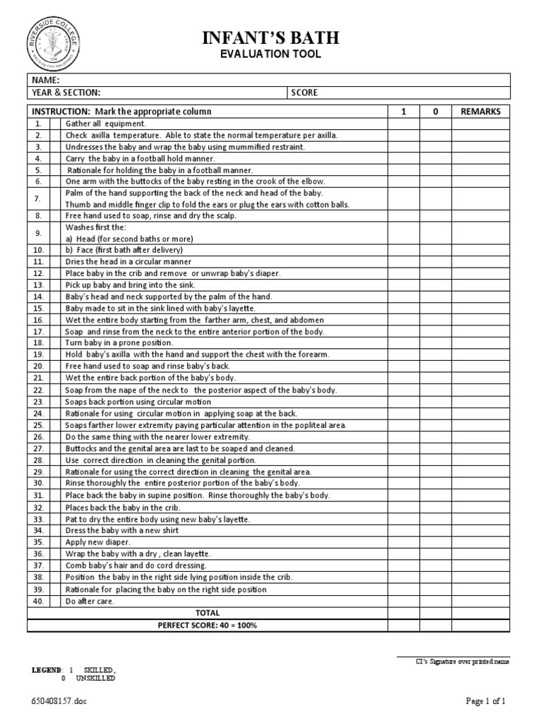 Infants-Bath-Evaluation-Tool (1) | PDF | Hand | Human Anatomy